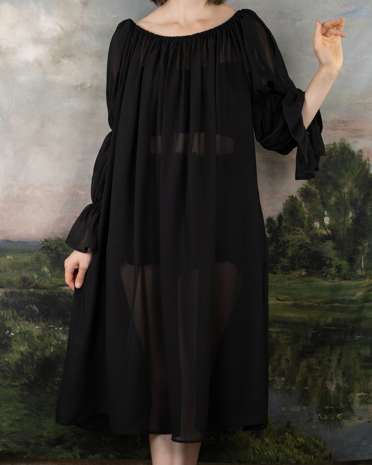 Black Chiffon Long Sleeve Chemise – French Meadows
