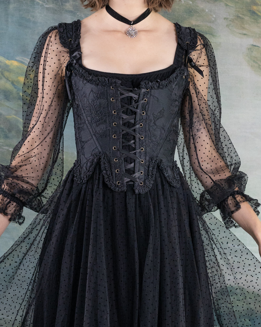 Black Floral Jacquard 18th Century Stays | Ruffle Rococo Corset ...