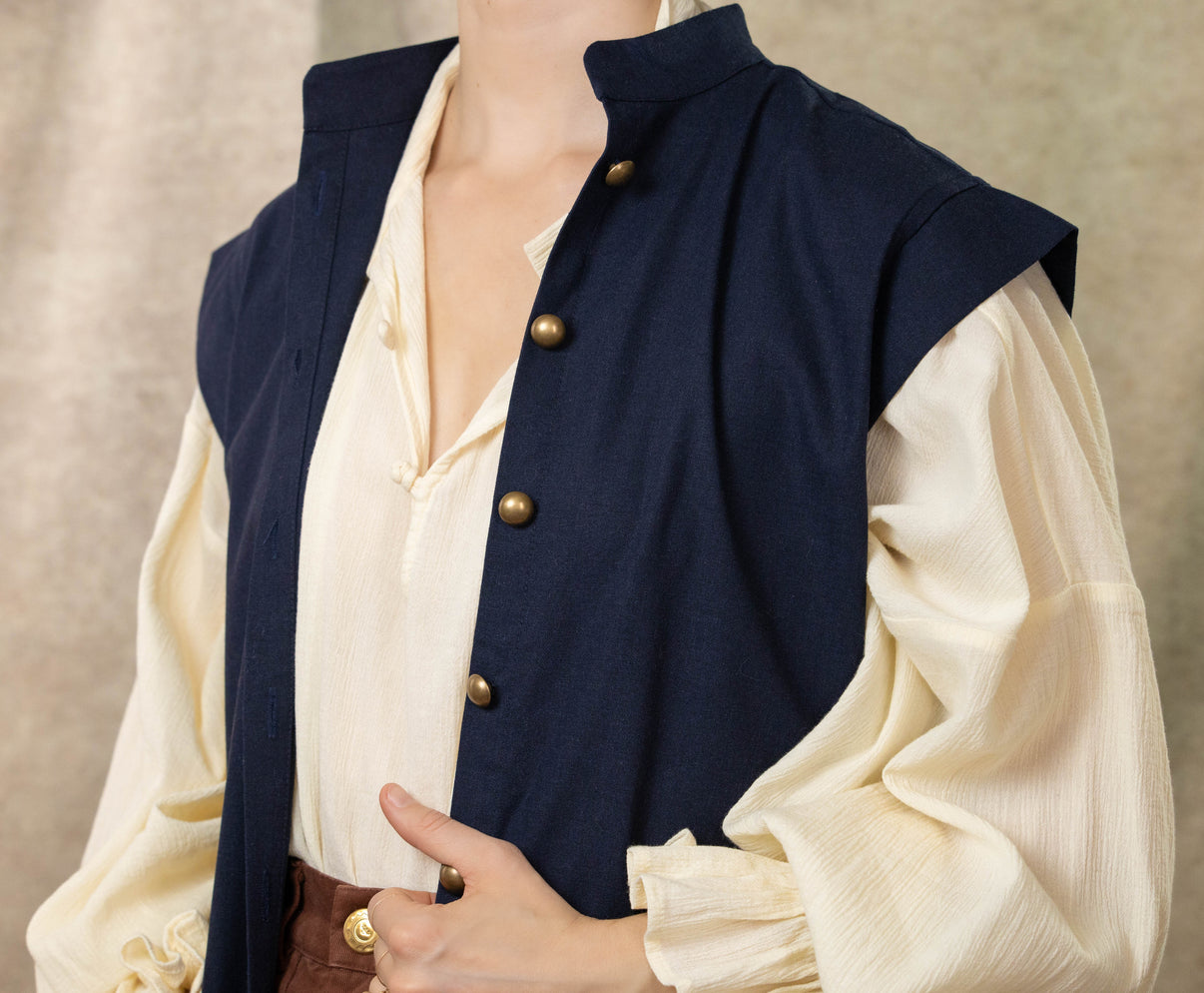 Navy Blue Pirate Vest | Linen Waistcoat Tunic – French Meadows