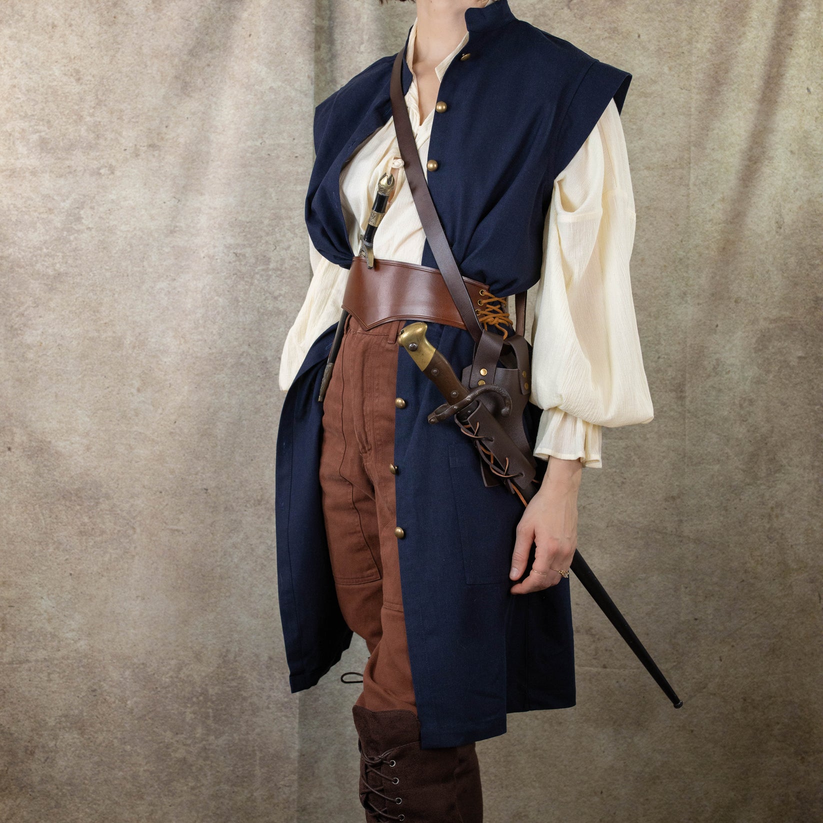 Navy Blue Pirate Vest | Linen Waistcoat Tunic – French Meadows