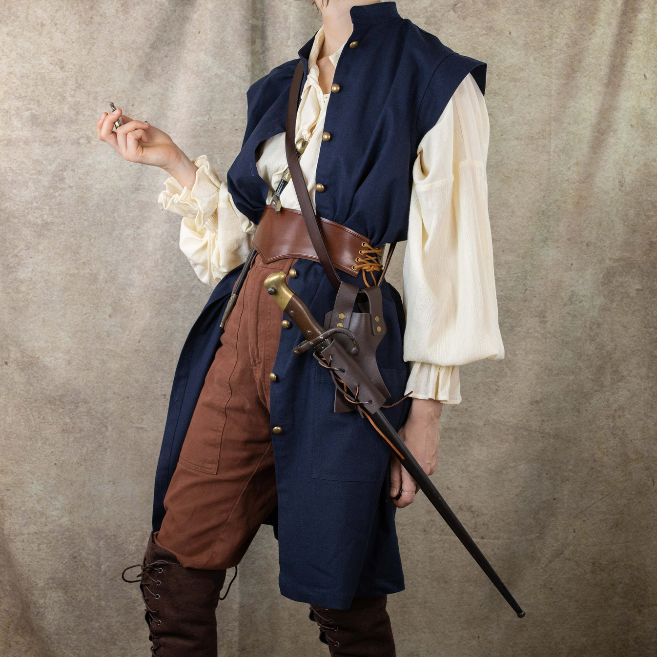 Navy Blue Pirate Vest | Linen Waistcoat Tunic – French Meadows
