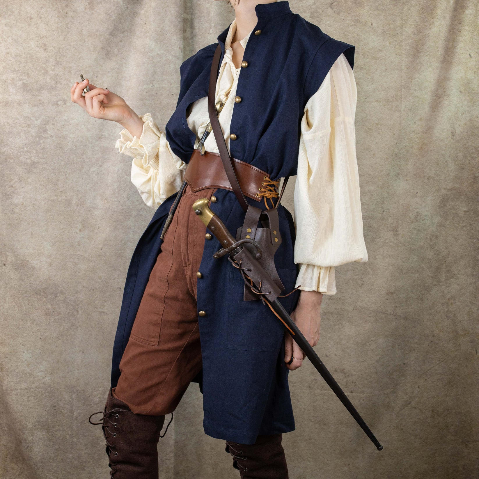 Navy Blue Pirate Vest | Linen Waistcoat Tunic – French Meadows