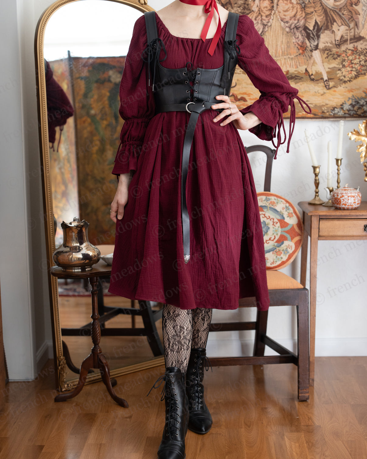 Dark Red Cotton Long Puff Sleeve Chemise – French Meadows