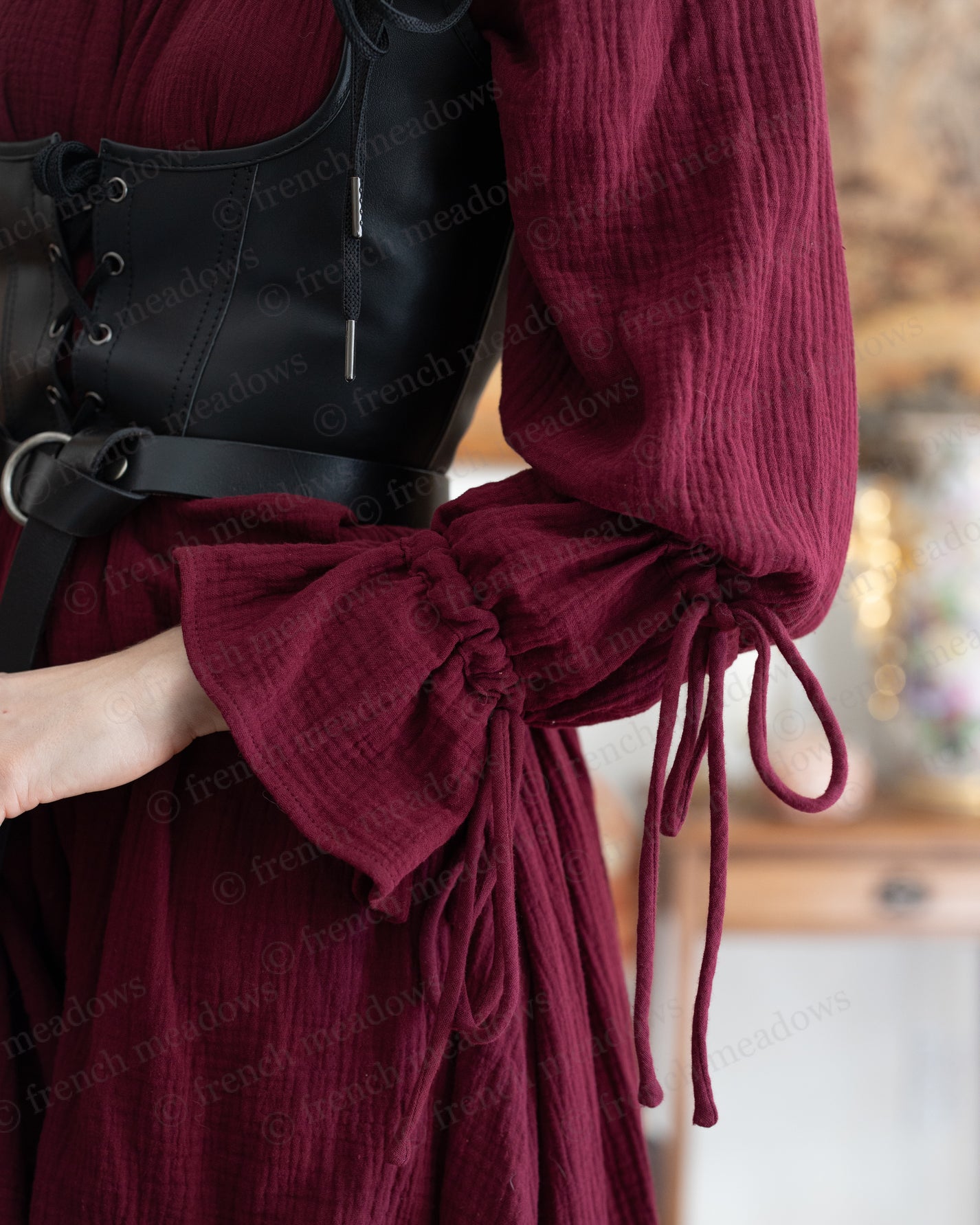 Dark Red Cotton Long Puff Sleeve Chemise – French Meadows