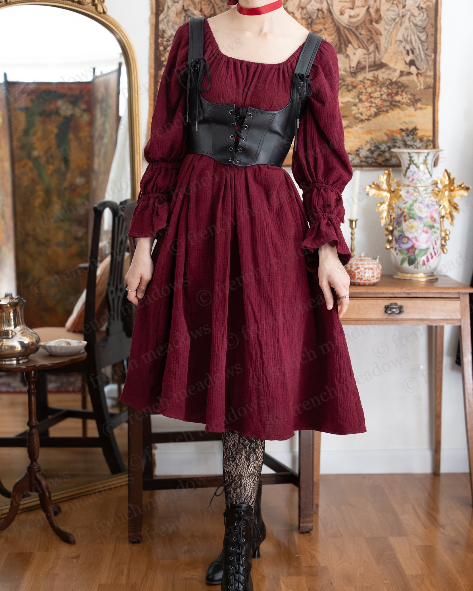 Dark Red Cotton Long Puff Sleeve Chemise – French Meadows