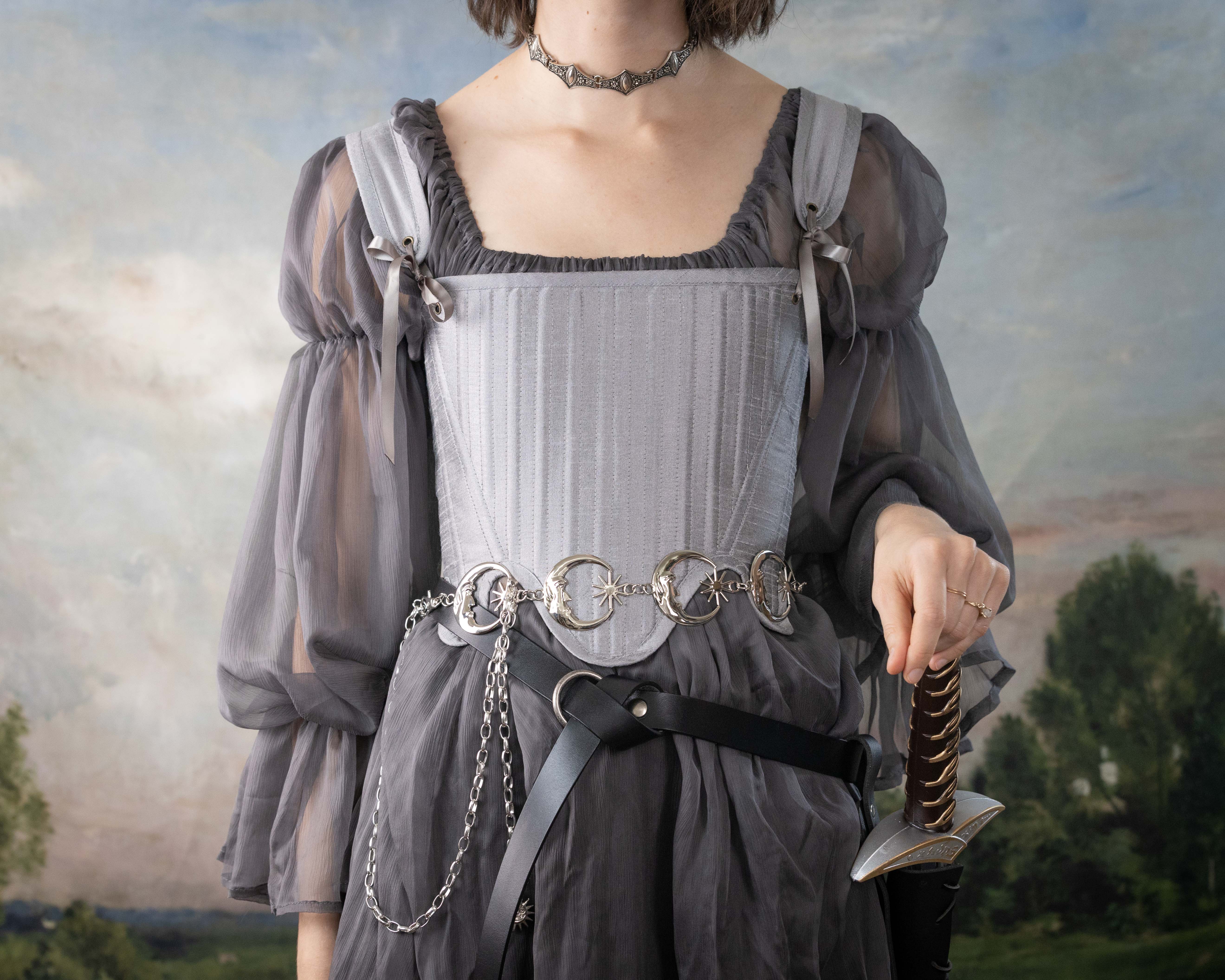 Handmade Silver Dupioni Tudor Stays – French Meadows