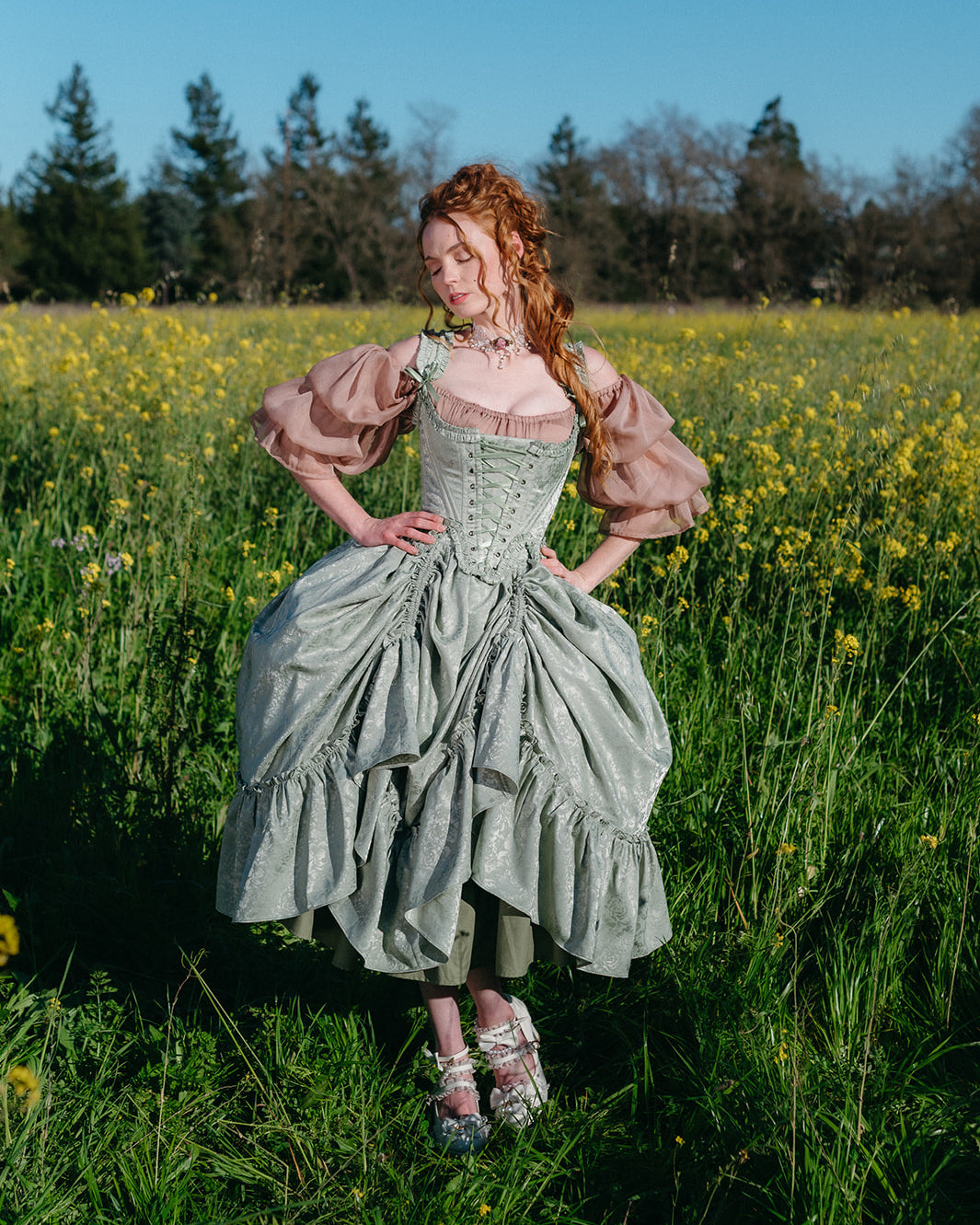 Mint Green Floral 18th Century Stays | Ruffle Rococo Corset – French ...
