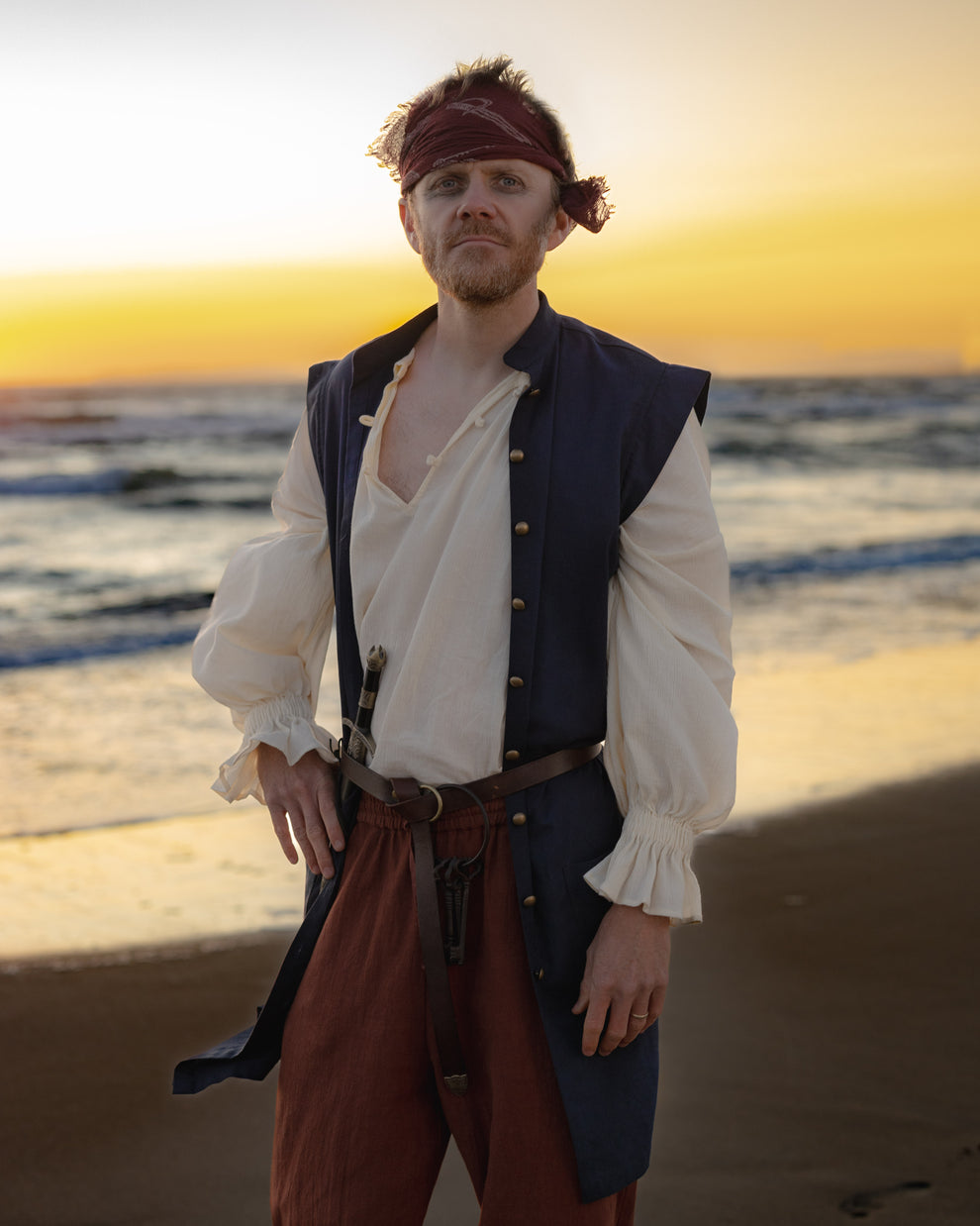 Navy Blue Pirate Vest | Linen Waistcoat Tunic – French Meadows