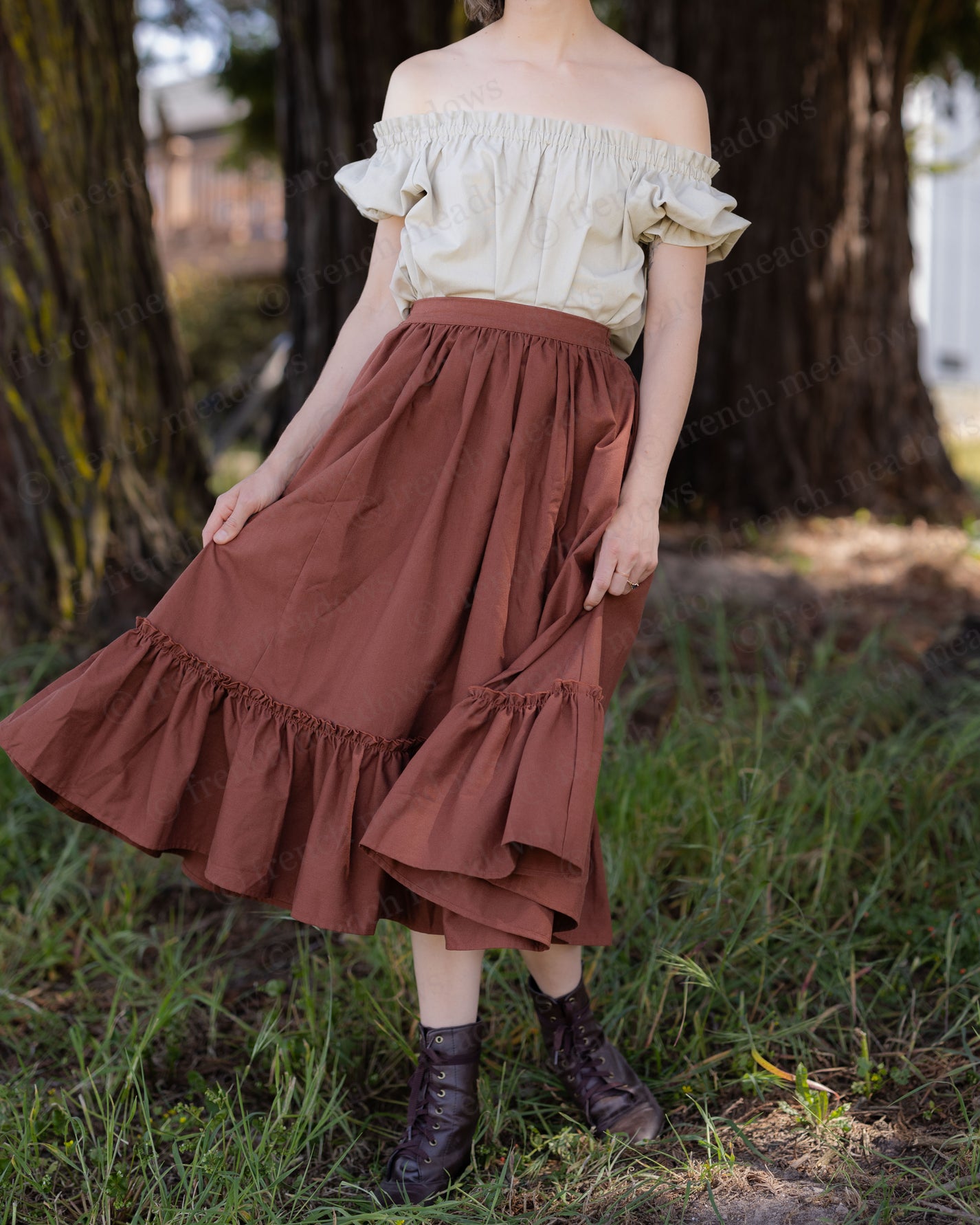 Rust Orange Linen Midi Skirt | Ruffle Hem Skirt – French Meadows