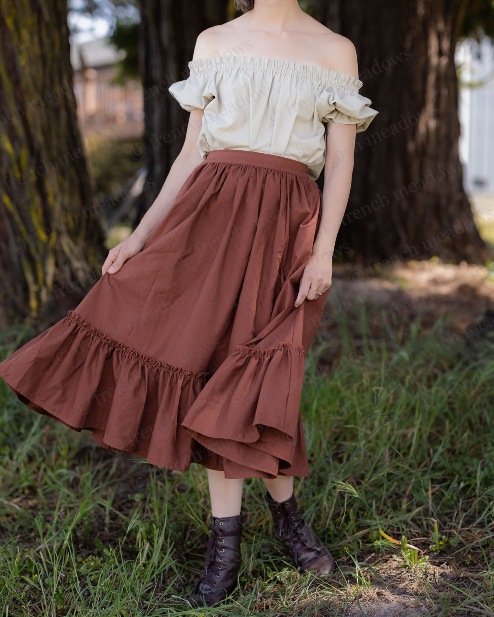 Rust Orange Linen Midi Skirt | Ruffle Hem Skirt – French Meadows