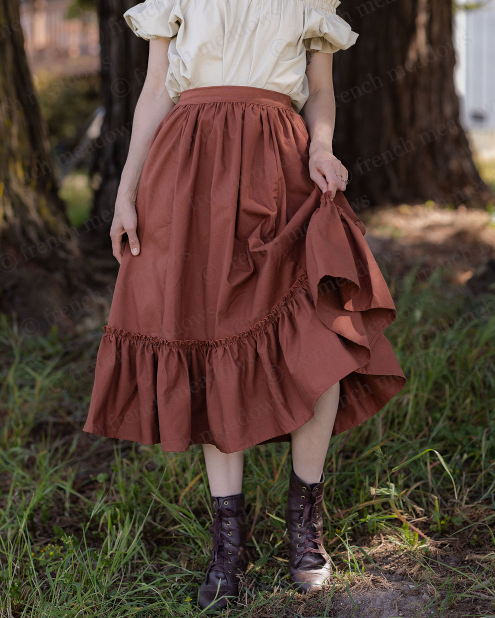 Rust Orange Linen Midi Skirt | Ruffle Hem Skirt – French Meadows